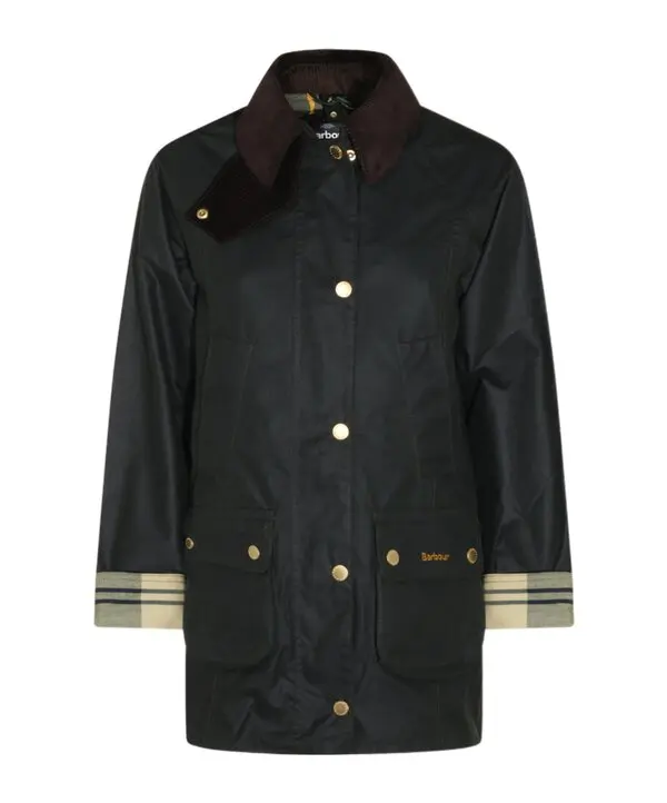 Barbour Waxed Cotton Jacket With Plaid Paneling