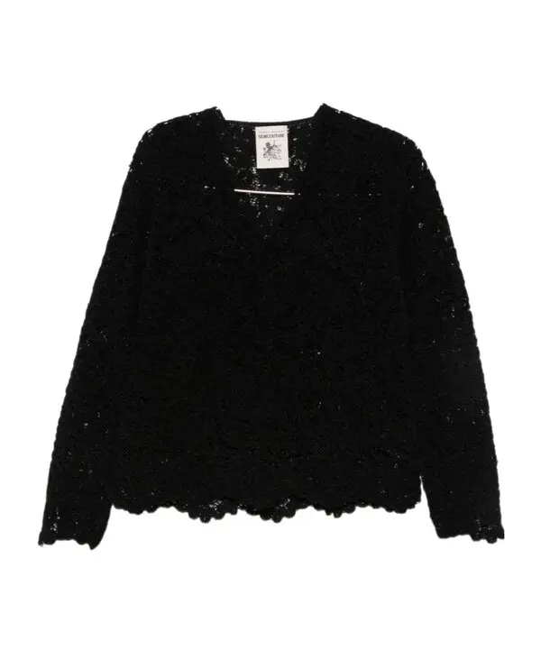 SEMICOUTURE Lace V-neck Knit Top