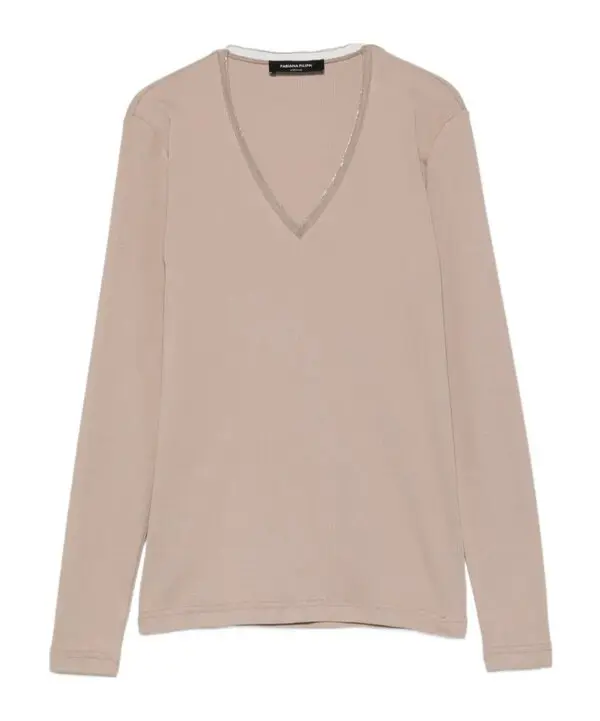 Fabiana Filippi V-neck Long-sleeve T-shirt - Brown