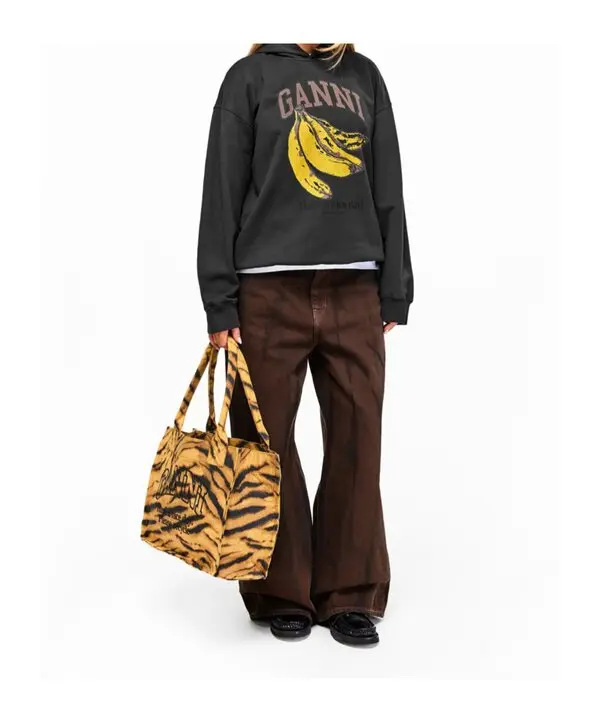 GANNI Printed Pullover Hoodie With Graphic Detail - Black
