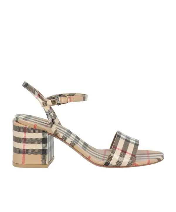Burberry Printed Leather High-heeled Sandals With Buckle Strap