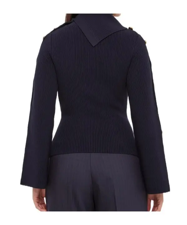 Elisabetta Franchi Ribbed Knit High-neck Sweater With Button Details - Blue