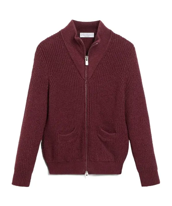 Brunello Cucinelli Malfilé Cotton High-neck Cardigan With Zipper