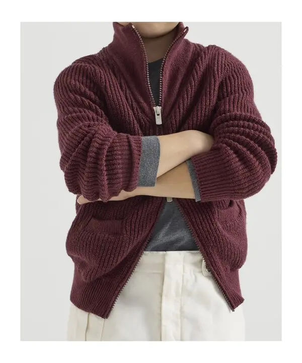 Brunello Cucinelli Malfilé Cotton High-neck Cardigan With Zipper