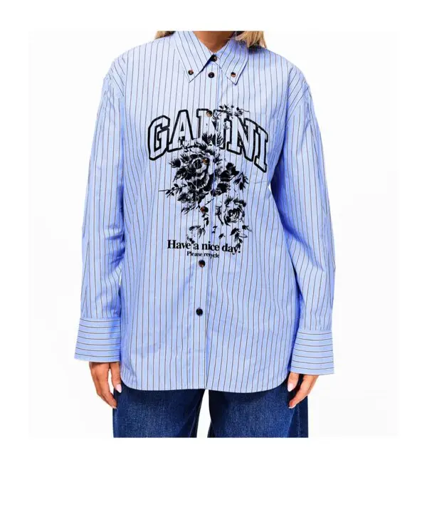 GANNI Striped Cotton Oversized T-shirt - Blue