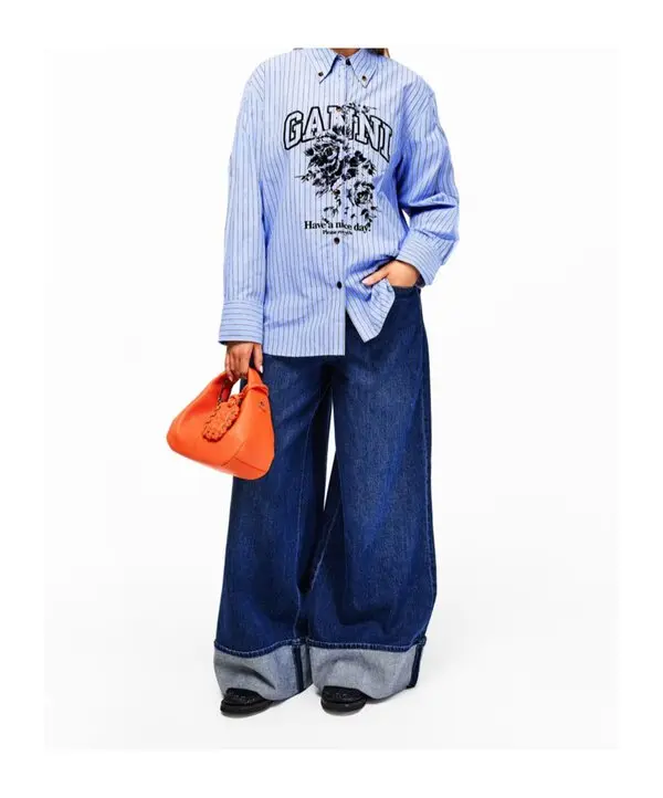 GANNI Striped Cotton Oversized T-shirt - Blue
