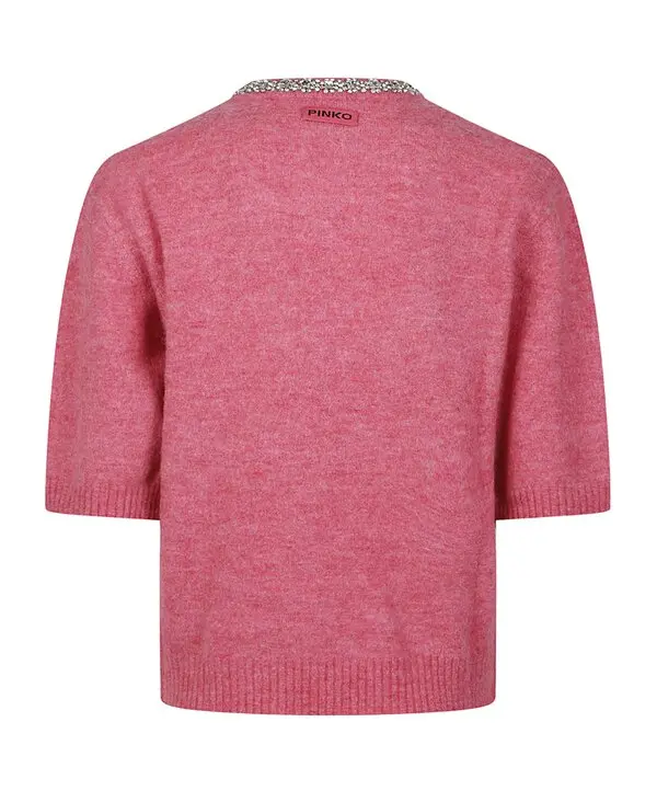 Pinko V-neck Short-sleeve Sweater With Embellished Collar