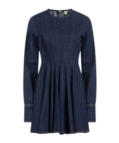 Sportmax Pleated Denim Long Sleeve Dress