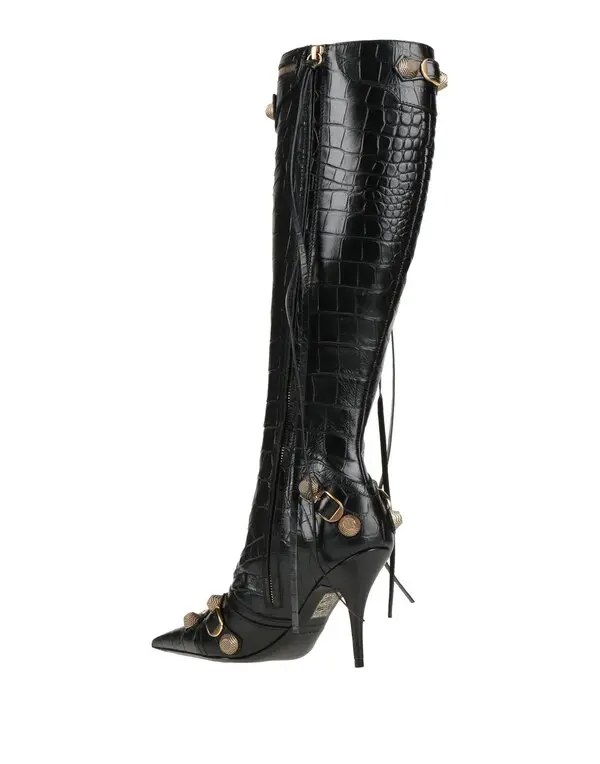 Balenciaga Knee High Pointed Toe Buckled Leather Boots