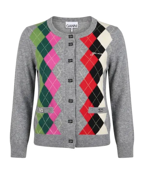 GANNI Geometric Wool Knit Cardigan