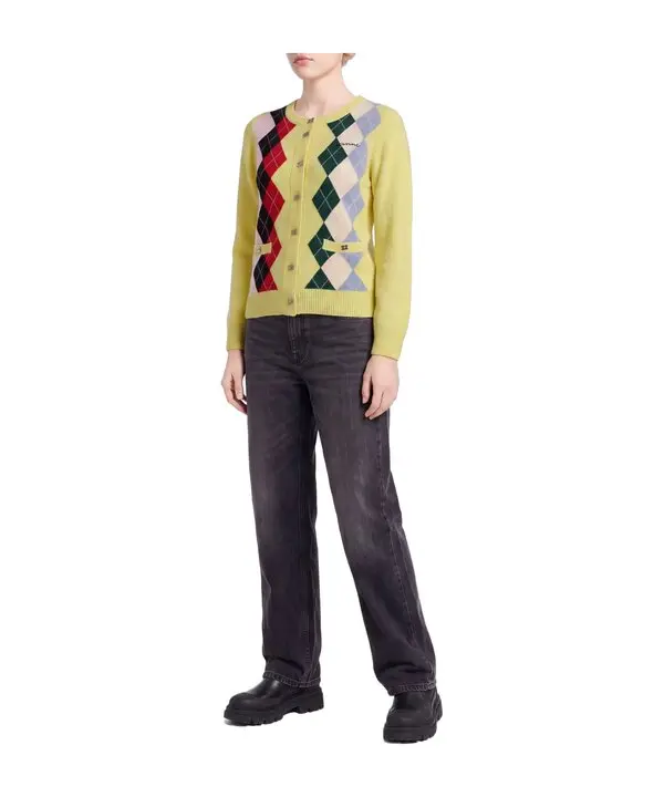 GANNI Argyle Knit Cardigan With Embroidered Logo