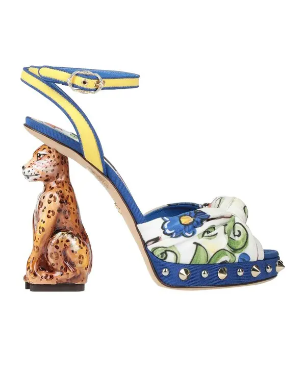 Dolce & Gabbana Floral Print High Heel Sandals With Sculptural Detail