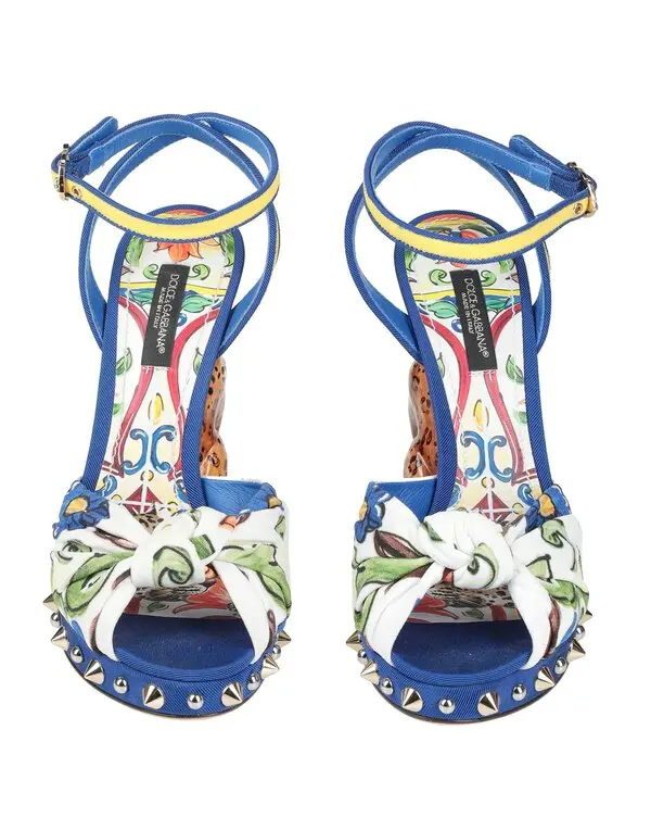Dolce & Gabbana Floral Print High Heel Sandals With Sculptural Detail