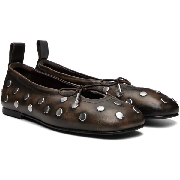 ALOHAS Rosalind Stud-embellished Leather Ballet Flats - Brown