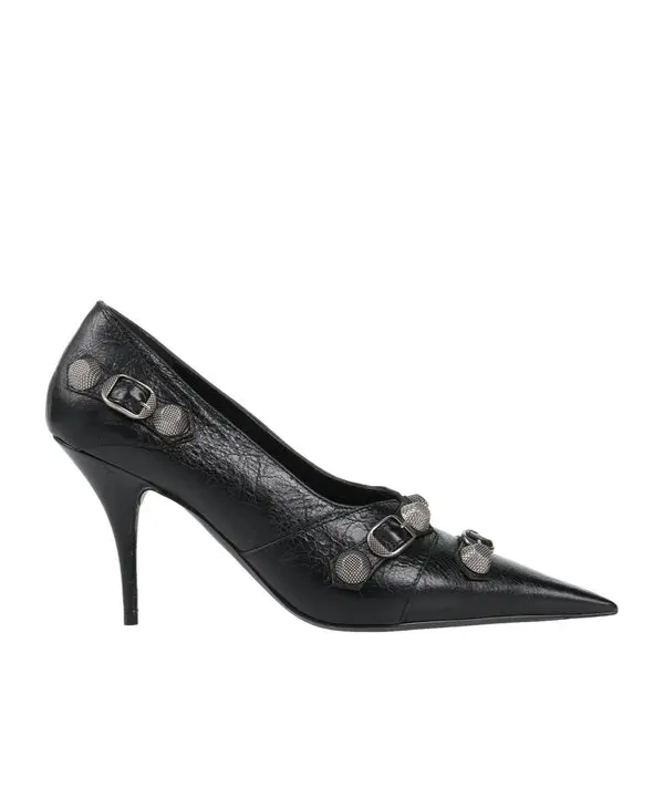 Balenciaga Pointed-toe Leather High Heels With Rivets And Metal Buckles