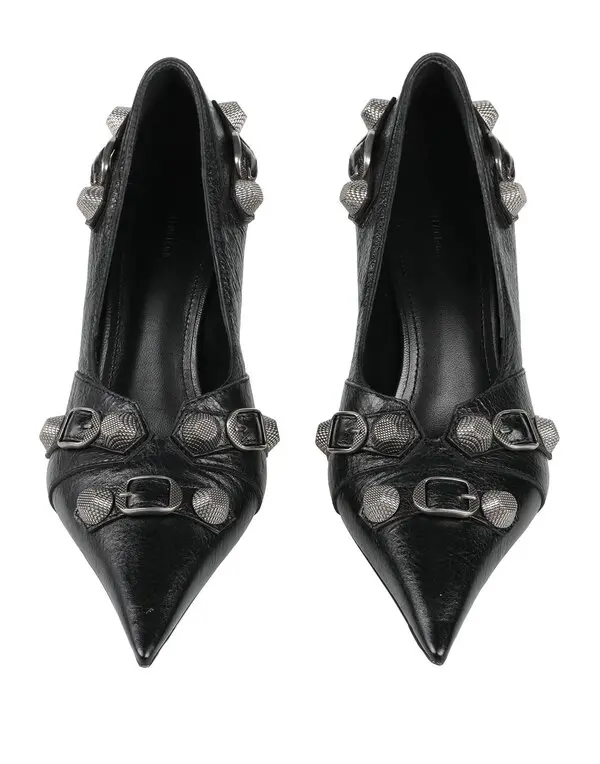Balenciaga Pointed-toe Leather High Heels With Rivets And Metal Buckles