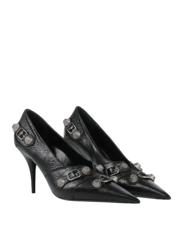 Balenciaga Pointed-toe Leather High Heels With Rivets And Metal Buckles