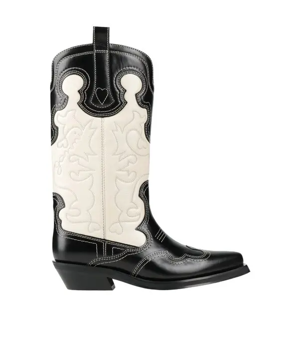 GANNI Two-tone Embroidered Leather Cowboy Boots - White