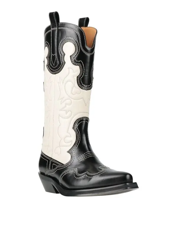 GANNI Two-tone Embroidered Leather Cowboy Boots - White