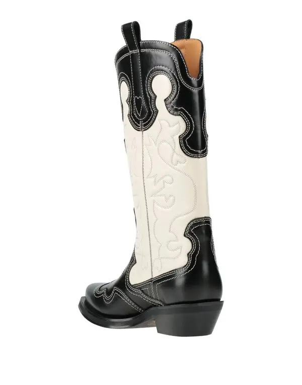GANNI Two-tone Embroidered Leather Cowboy Boots - White
