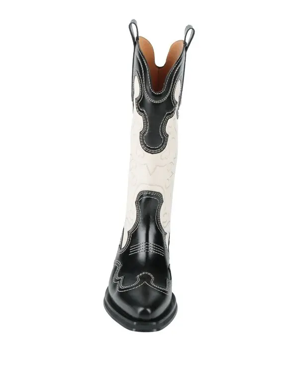 GANNI Two-tone Embroidered Leather Cowboy Boots - White