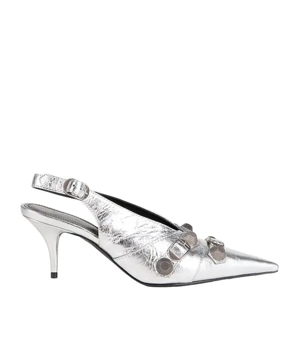Balenciaga Metallic Pointed-toe Slingback Heels - Silver