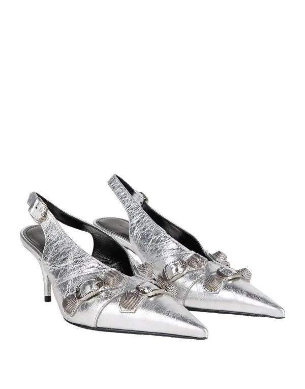 Balenciaga Metallic Pointed-toe Slingback Heels - Silver
