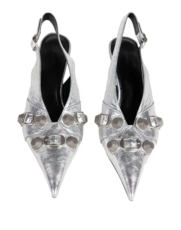 Balenciaga Metallic Pointed-toe Slingback Heels - Silver