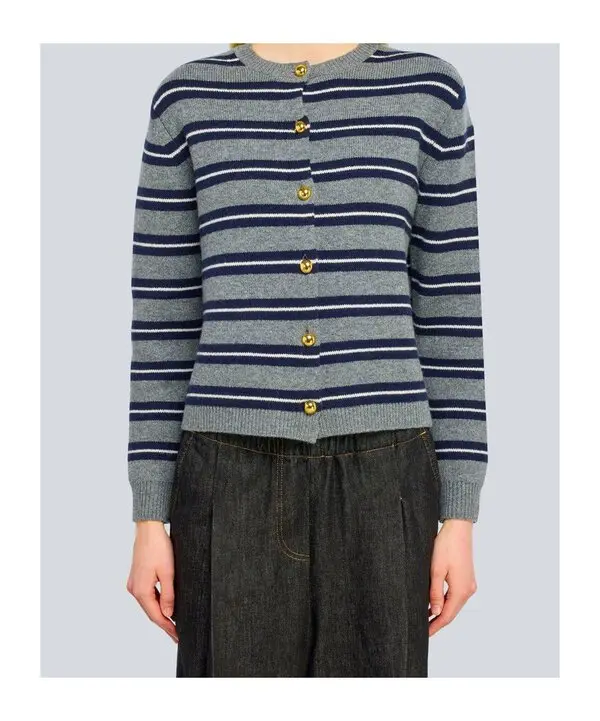 SEMICOUTURE Striped Knit Cardigan With Button Closure