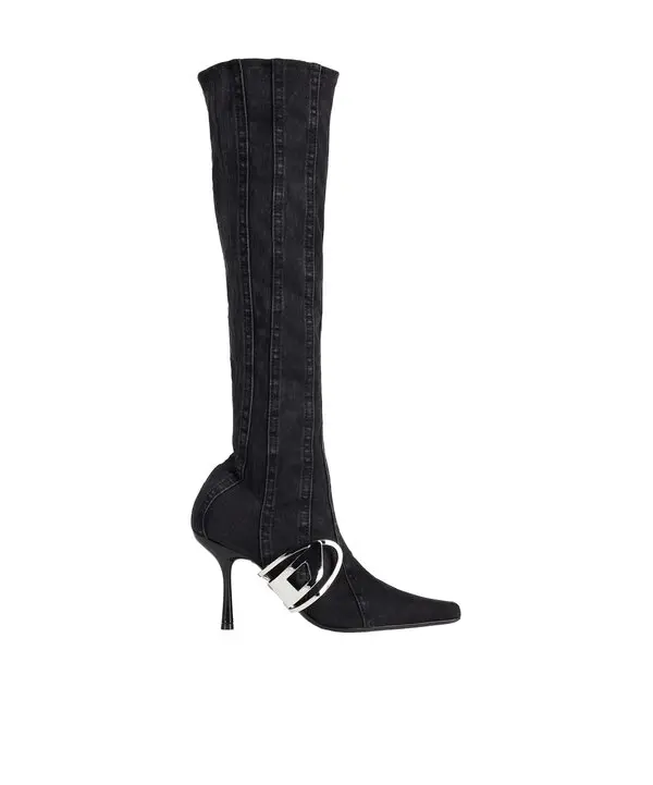 DIESEL® Denim Knee-high Boots With Appliqués