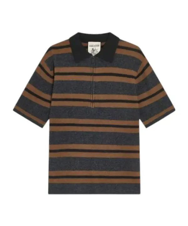 SEMICOUTURE Striped Short-sleeve Polo Shirt With Zipper - Multi-color