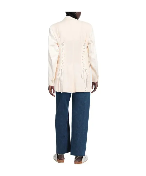 Sportmax Denim Single-breasted Blazer With Lace-up Detail - Beige