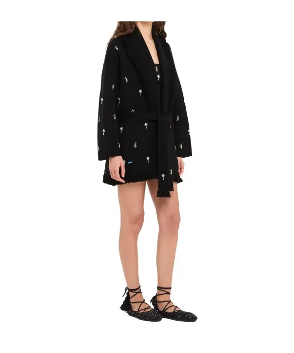 Alanui Dance With Me" Belted Cardigan With Tropical Embroidery