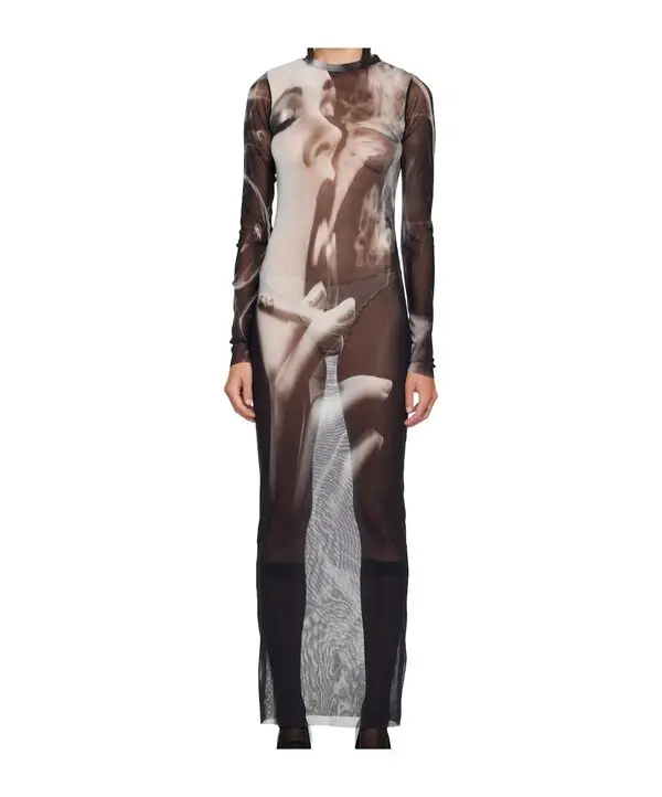 JEAN PAUL GAULTIER Smoking" Print Long Sleeve Maxi Dress - Black