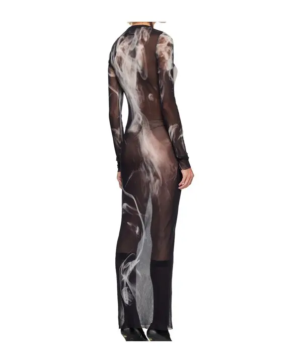 JEAN PAUL GAULTIER Printed Long Sleeve Maxi Dress - Black