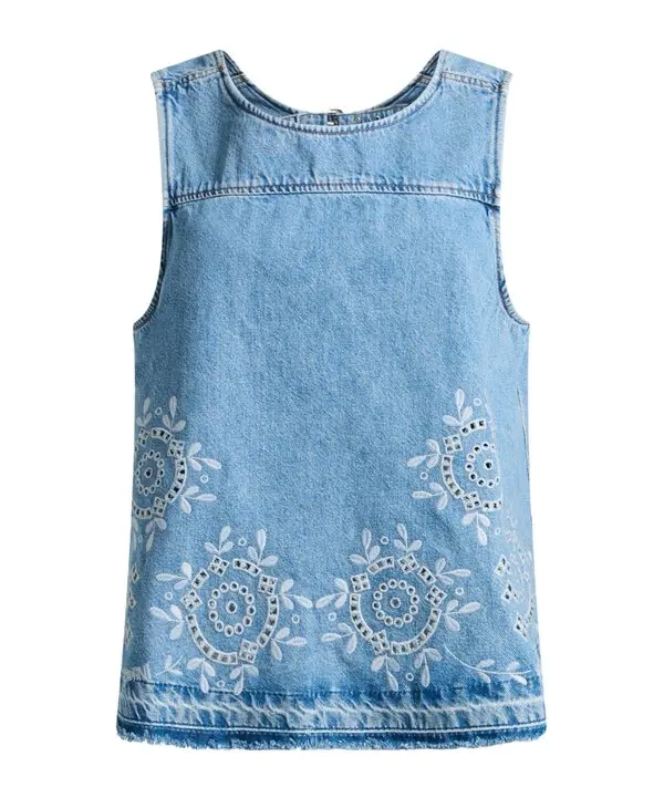 GANNI Denim Sleeveless Top With Embroidered Logo - Blue
