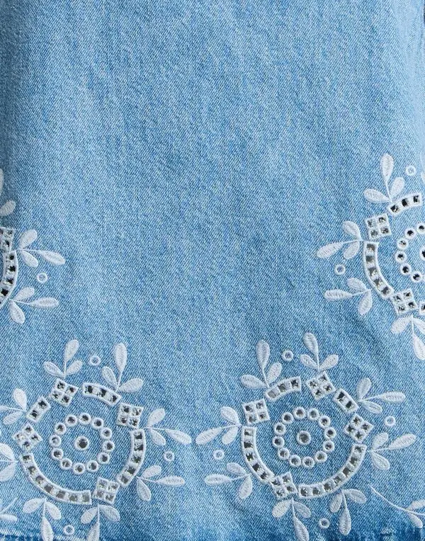 GANNI Denim Sleeveless Top With Embroidered Logo