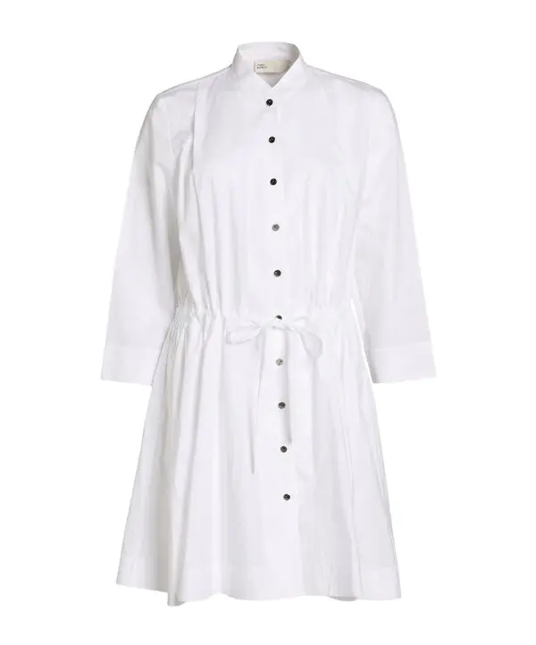 Tory Burch Solid Color Poplin Shirtdress With Mandarin Collar And Drawstring Waist
