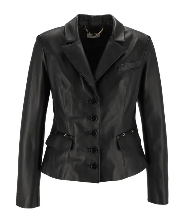 Elisabetta Franchi Logo Detailed Leather Jacket
