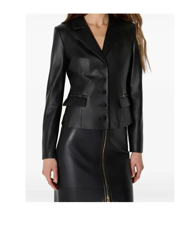 Elisabetta Franchi Logo Detailed Leather Jacket