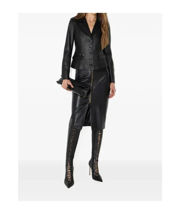 Elisabetta Franchi Logo Detailed Leather Jacket