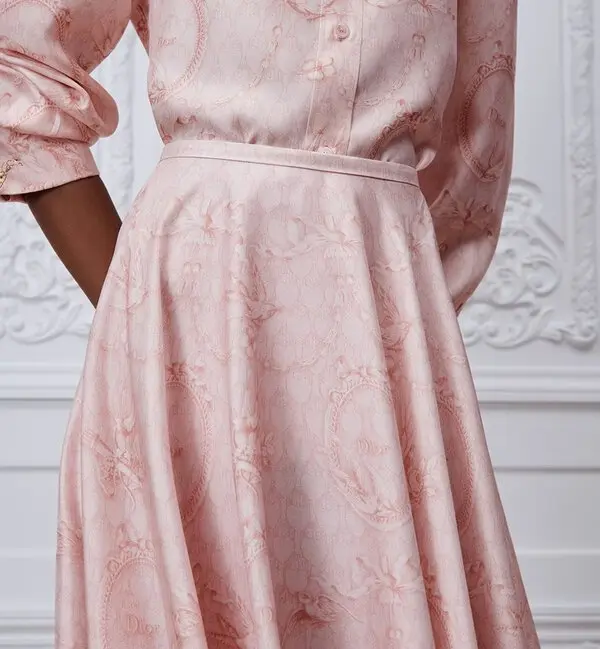 Dior Midi-length Flared Skirt With Médaillon Logo - Pink