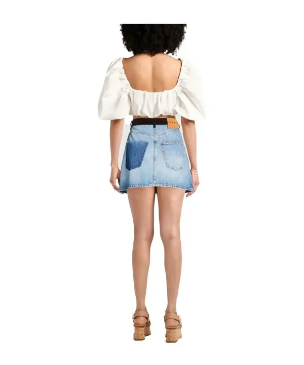 Marni Flared Denim Skirt With Velvet Trims
