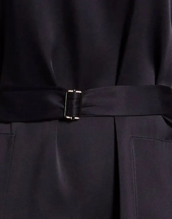 Brunello Cucinelli Belted Satin Crewneck Dress