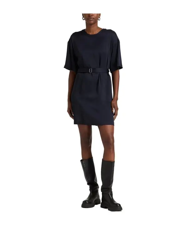 Brunello Cucinelli Belted Satin Crewneck Dress