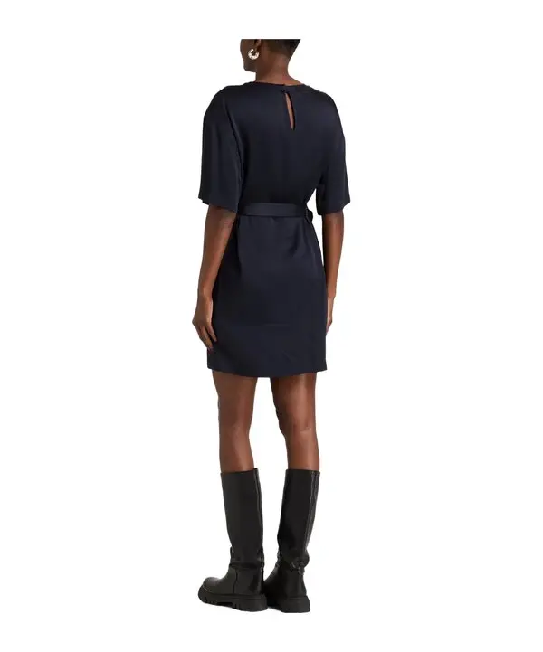 Brunello Cucinelli Belted Satin Crewneck Dress