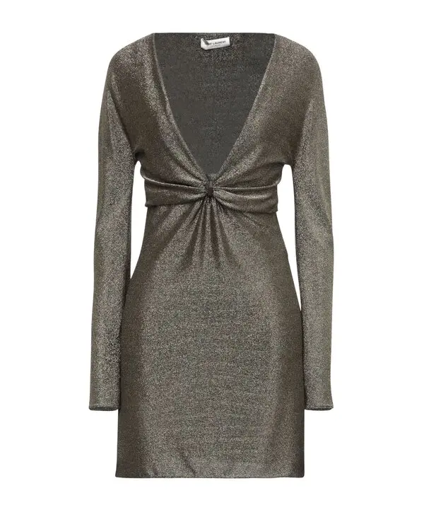Saint Laurent V-neck Long Sleeve Bodycon Dress - Black
