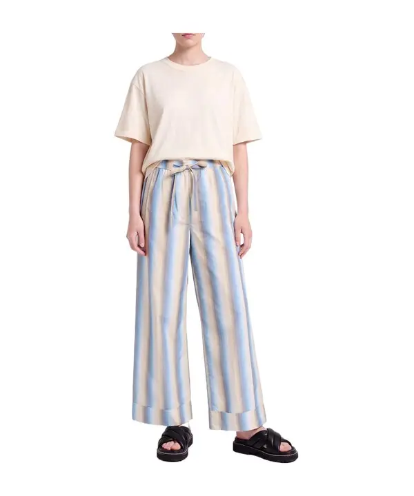 GANNI Striped Cotton Sleep Pants - Blue