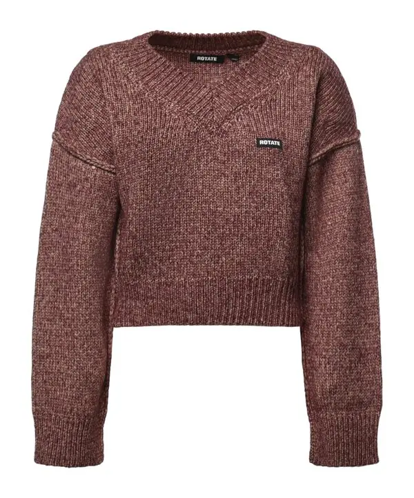 ROTATE BY BIRGER CHRISTENSEN Cropped V-neck Knitted Sweater