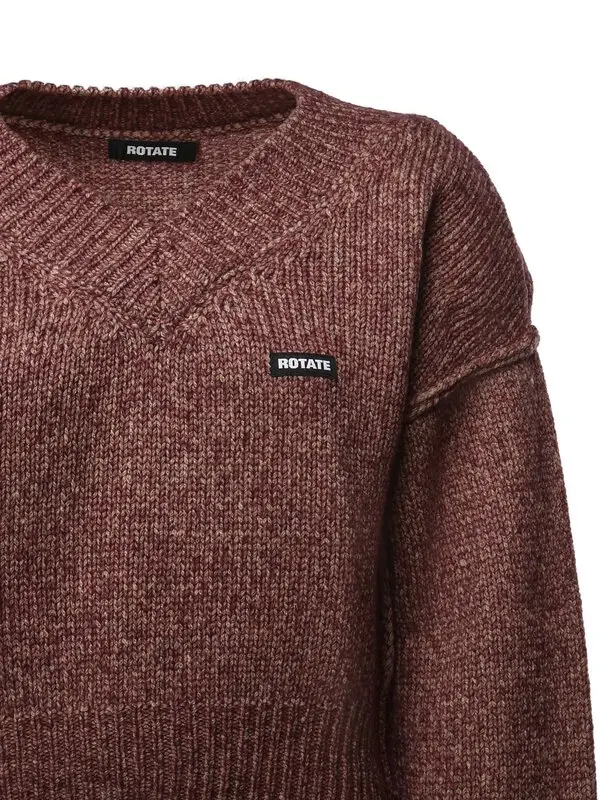 ROTATE BY BIRGER CHRISTENSEN Cropped V-neck Knitted Sweater